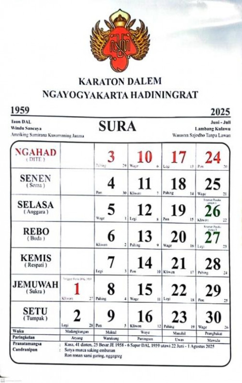 Kalender Jawa Weton Rabu Pahing 26 November 2025, Neptu, Sifat Watak ...